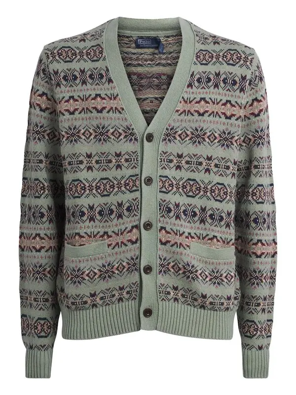 Polo Ralph Lauren Linen-cotton Fair Isle Cardigan - Green