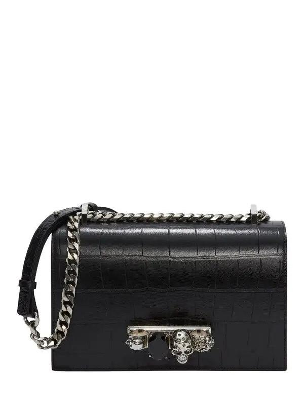 Alexander McQueen Jewelled Skull Embossed Shoulder Bag - Black