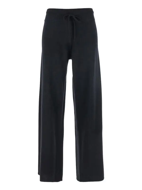 LISA YANG Drawstring Elastic Waist Wide Leg Casual Pants - Black