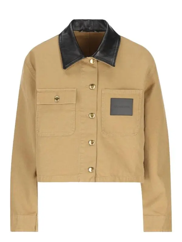 Balenciaga Cropped Workwear Jacket With Leather Notch Lapel - Beige