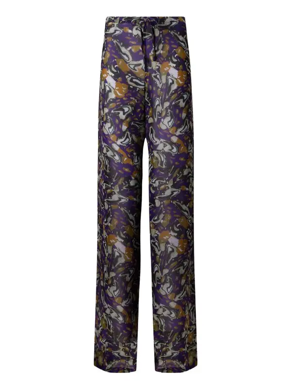 Dries Van Noten Marble Print Elasticated Viscose Pants - Black
