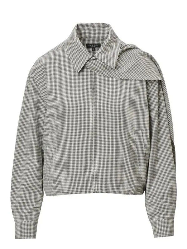 Rag & Bone Checked Long Sleeve Zip Up Jacket With Detachable Scarf - Blackpld