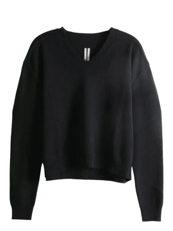 Rick Owens V-neck Sweater With Ribbed Details - Black