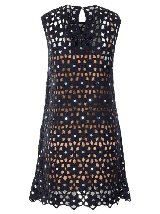 Michael Kors Sleeveless Floral Appliqué Dress - Black