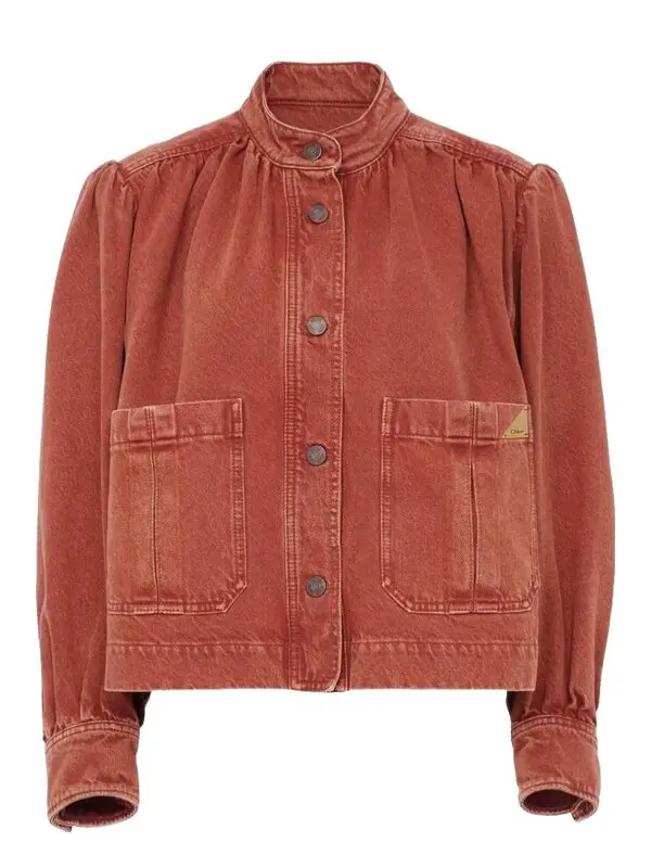 Chloé Gathered-detail Denim Jacket - Dark Brown