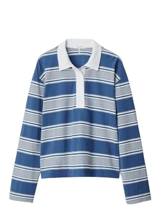 Rag & Bone Striped Long Sleeve Polo Top - Multicolor Blue