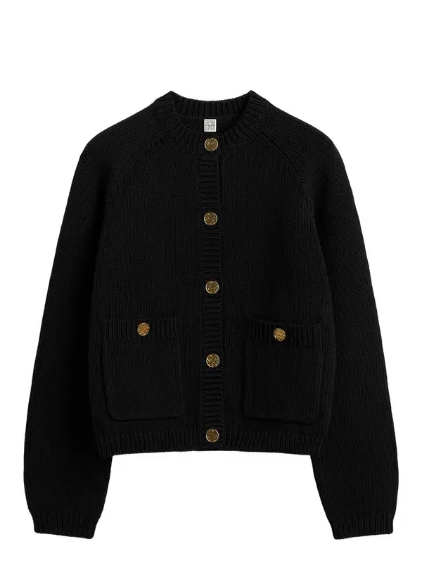 TOTEME Hammered Button Cotton Cardigan - Black