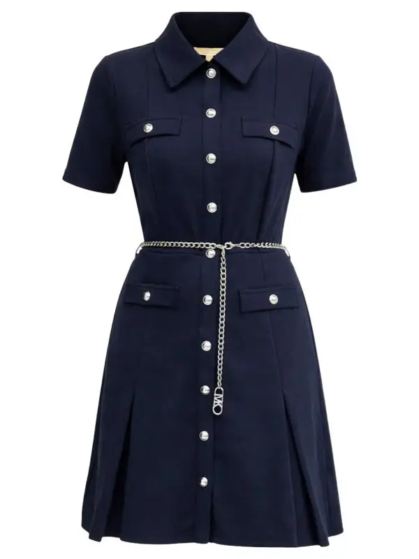 Michael Kors Short Sleeve Chain Belt Shirt Dress - Midnight Blue