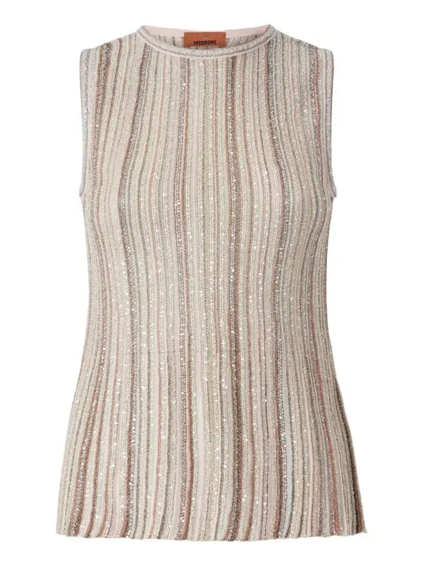 Missoni Sleeveless Sequin Embellished Ribbed Top - Pink