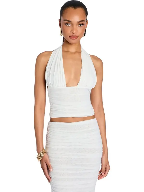 SEROYA Bimini Mesh Halter Top - Eggshell