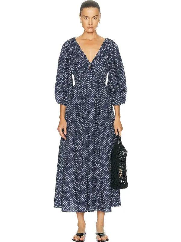 Matteau Shirred Plunge Button Dress - Bluebell