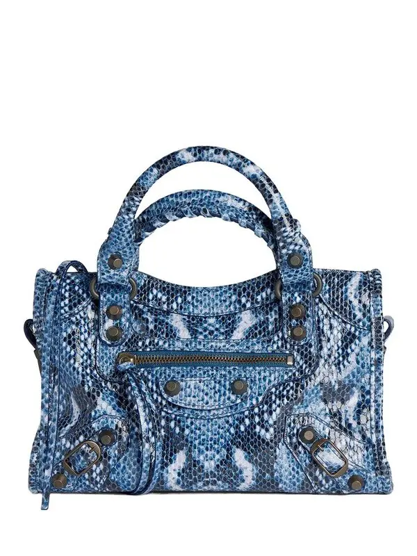 Balenciaga Le City Bag Mini Python Embossed Calfskin - Blue