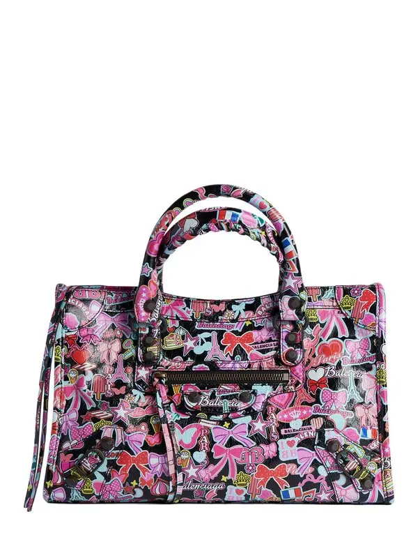 Balenciaga Le City Bag Small In Printed Arena Lambskin - Black