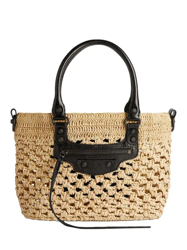 Balenciaga Le City Basket Small Raffia Effect And Lambskin - Black