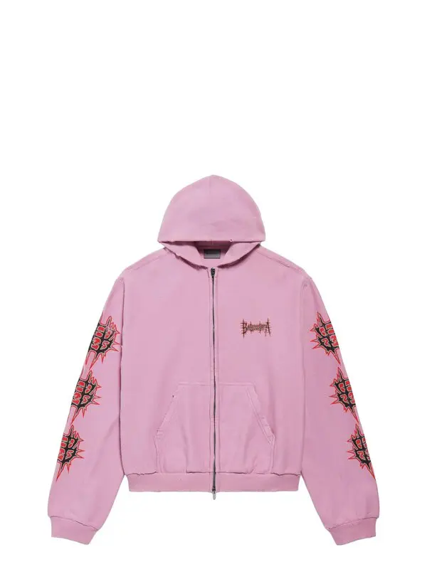 Balenciaga Sacré Cœur Medium Fit Zip-up Hoodie - Pink