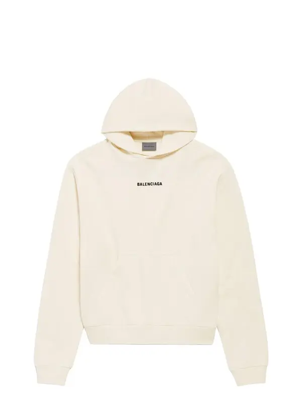Balenciaga Medium Fit Hoodie With Embroidered Logo - Cream