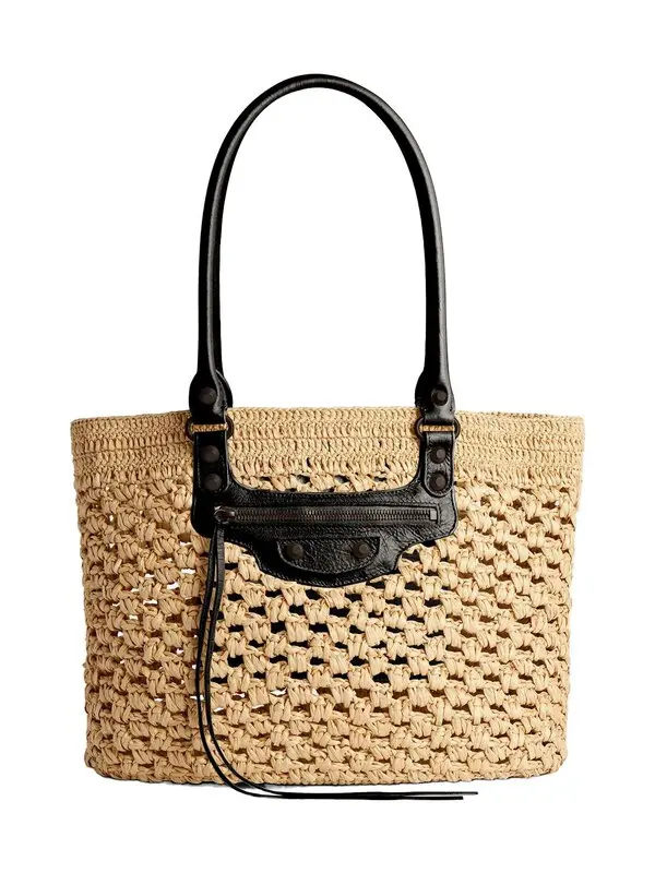 Balenciaga Le City Basket Medium Raffia Effect And Lambskin - Black