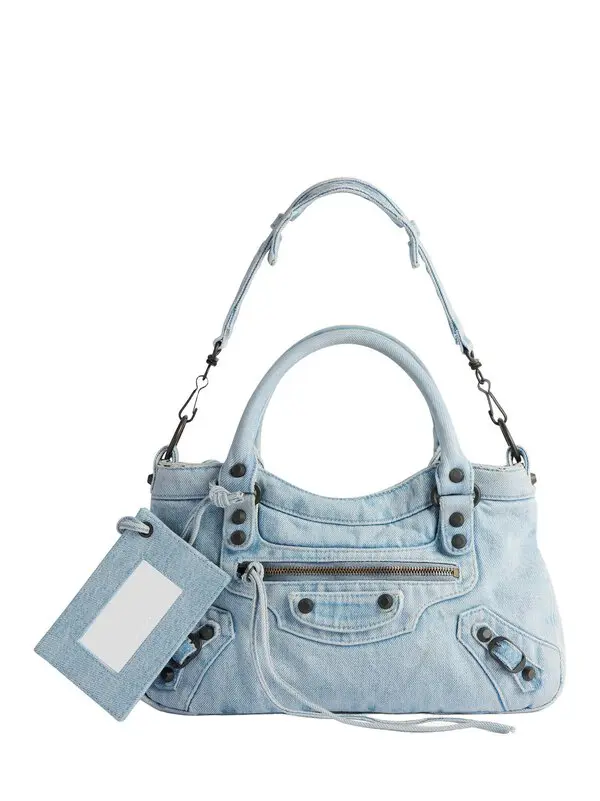 Balenciaga Le City First Bag In Washed Denim - Blue
