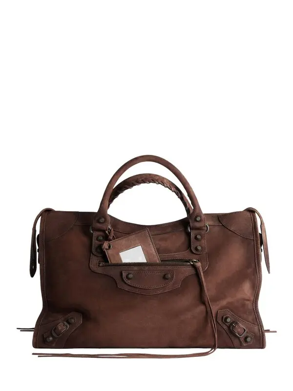 Balenciaga Le City Bag Medium In Waxed Suede - Brown