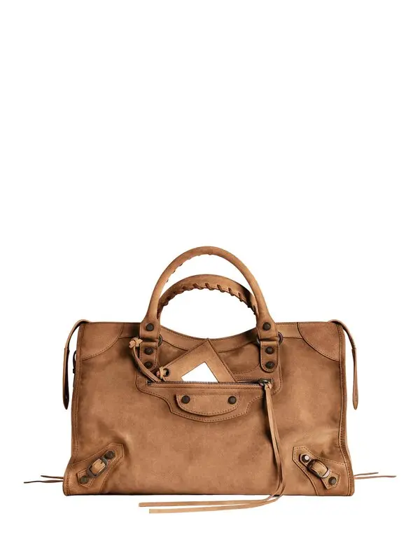 Balenciaga Le City Bag Medium In Suede Calfskin - Brown