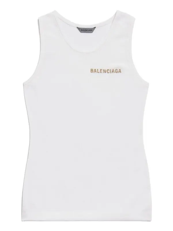 Balenciaga Embroidered Logo Tank Top - White