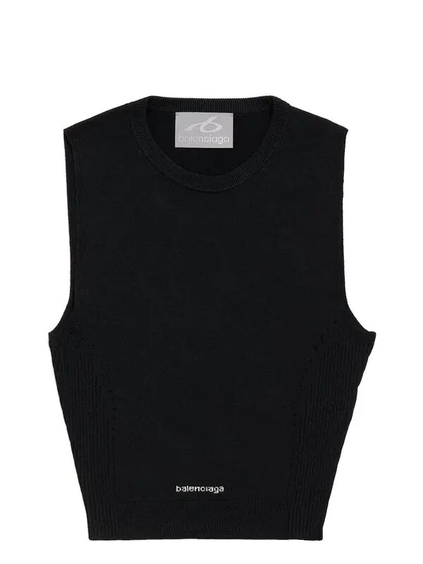 Balenciaga Viscose Sporty Knit Cropped Tank Top - Black