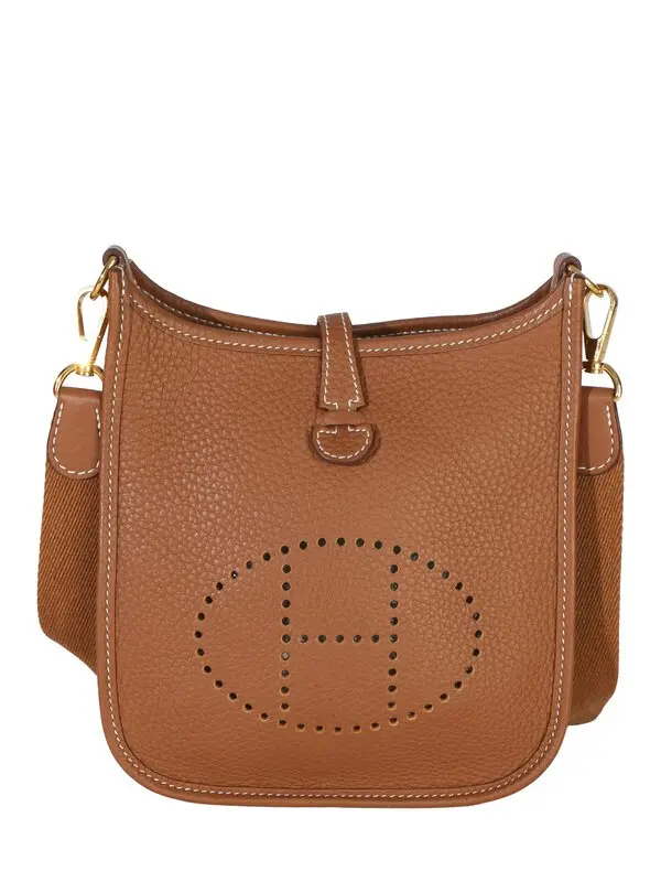 Hermès Gold-tone Clemence Leather Evelyne Bag - Brown