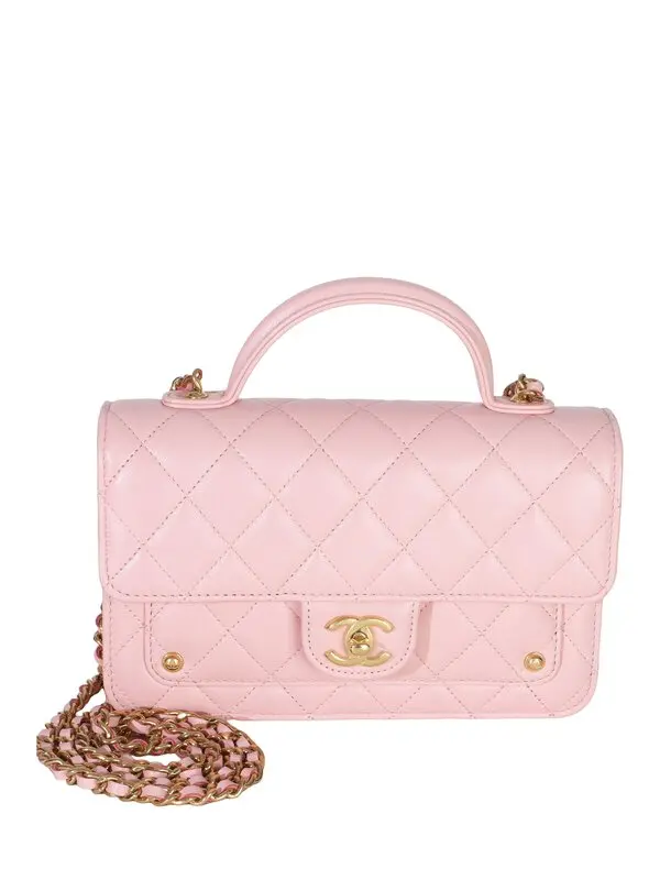 Chanel Quilted Lambskin Wallet On Chain With Top Handle - Pink