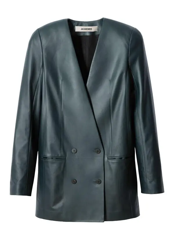 Jacquemus The Pietra Double-breasted Leather Blazer - Navy