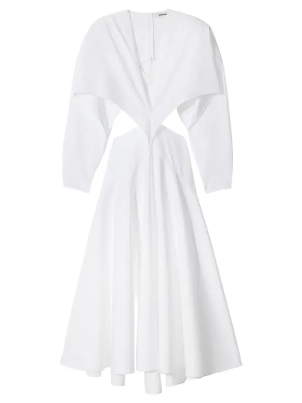Jacquemus The Canari Cutout Cotton Midi Dress - White