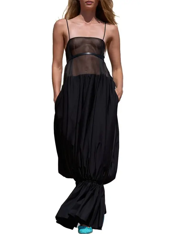 Jacquemus The Sole Cinched Silk Maxi Dress - Black