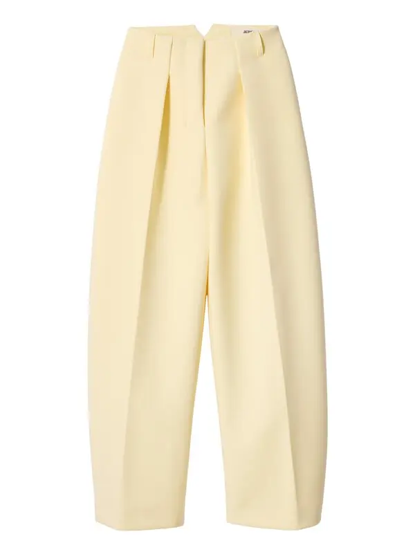 Jacquemus Ovalo Pleated Cotton Barrel-leg Pants - Yellow