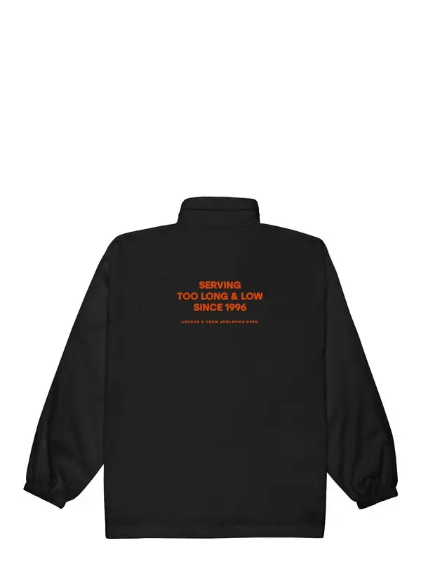 ANCHOR & CREW Serving Too Long & Low Since 1996" Embroidered Windbreaker - Black