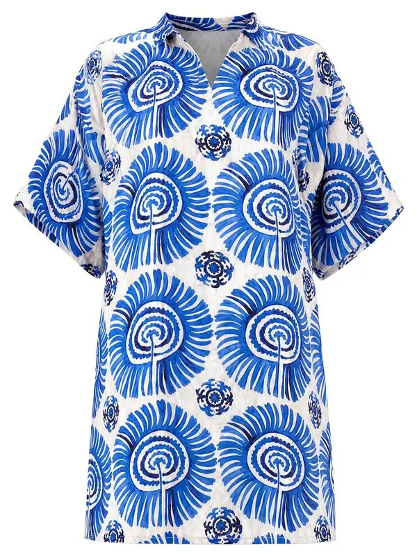 CASA ATELIER BY FERDINANDO FUSCO Linen Cozy Dress With Bali Print - White/blue
