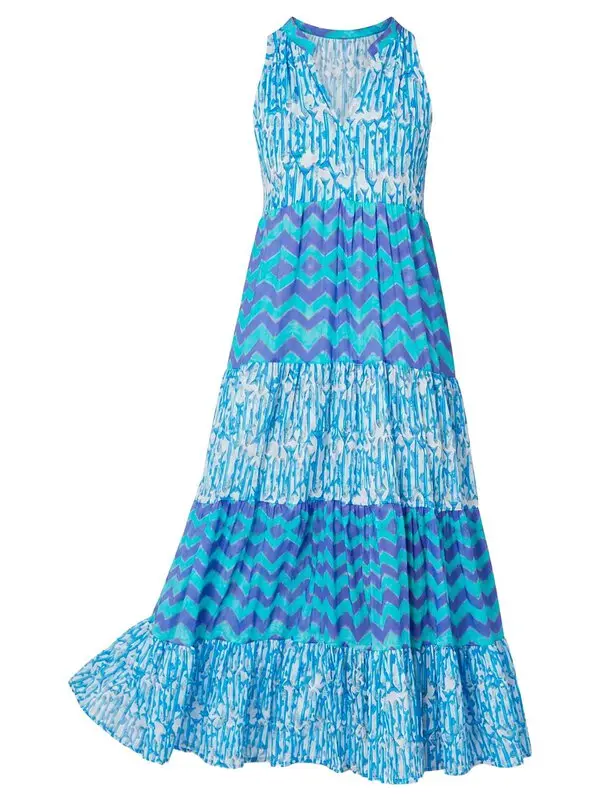 CASA ATELIER BY FERDINANDO FUSCO Poseidon Sleeveless Tiered Cotton Maxi Dress - Blue/purple