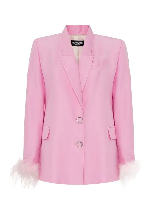 NOCTURNE Double Breasted Blazer With Feather Cuffs - Pink