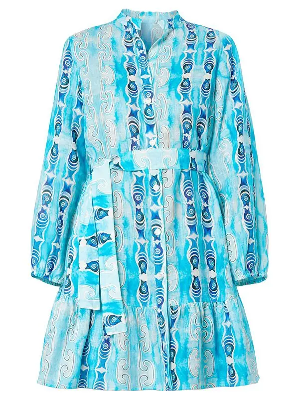 CASA ATELIER BY FERDINANDO FUSCO Kos Frou Frou Linen Shirt Dress - Blue
