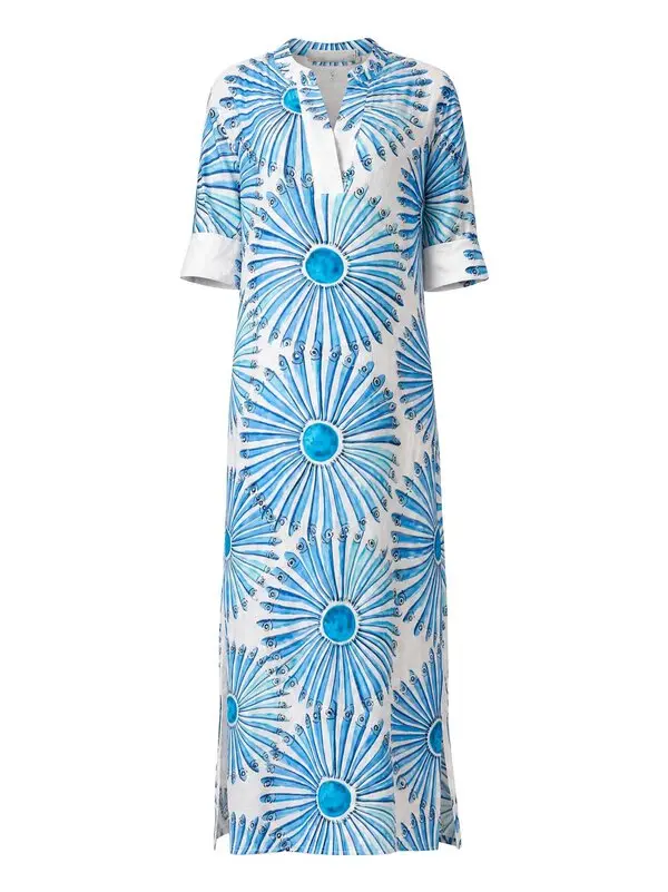 CASA ATELIER BY FERDINANDO FUSCO Linen V-neck Caftan - White