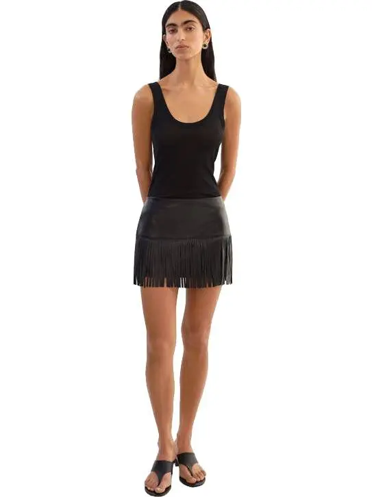 LAMARQUE Leather Fringe Mini Skirt - Black