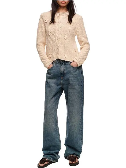 Bimba Y Lola Cotton Cardigan With Bobble Detail - Beige