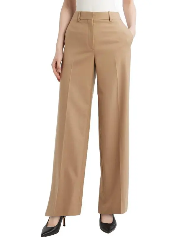 Theory Mid Rise Wide Leg Wool Blend Trousers - New Camel