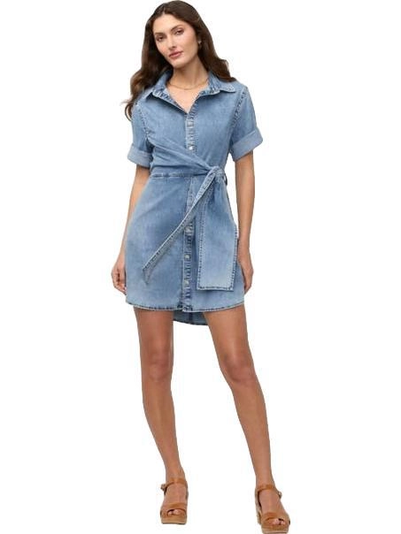DUER Performance Denim Lite Wrap Shirt Dress - Light-stone