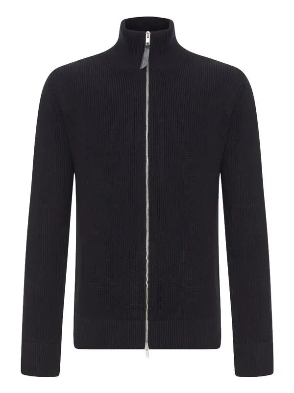MAISON MARGIELA Ribbed Knit Zip-up Cardigan - Black
