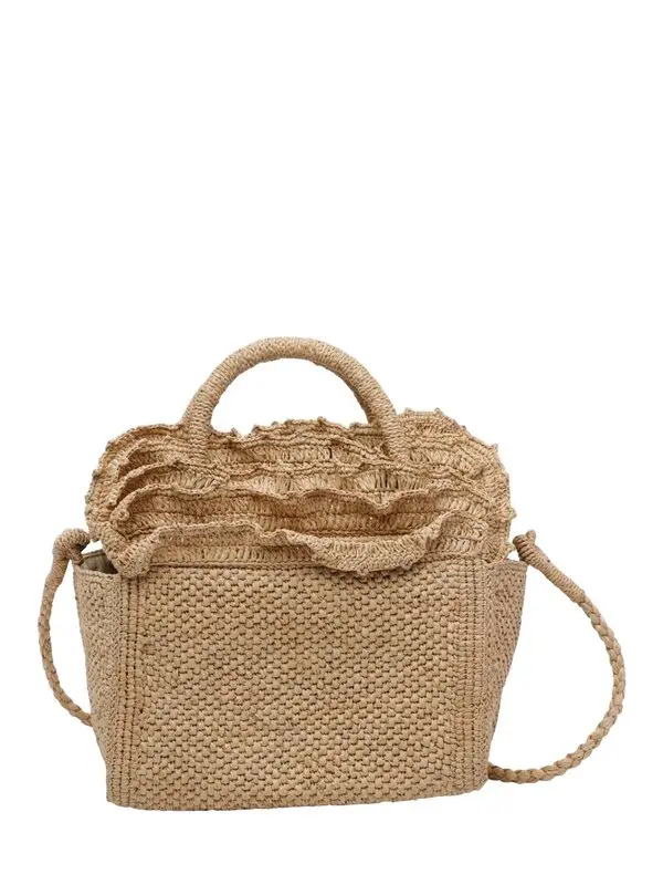 IBELIV Laguna Raffia Handbag With Ruffles And Braided Strap - Beige