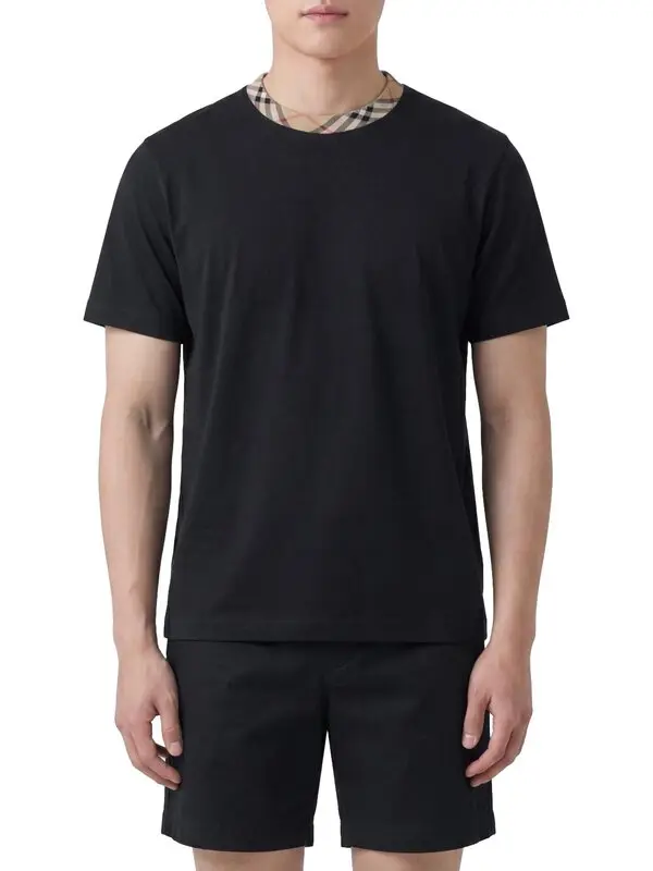Burberry Cotton T-shirt With Check Detail - Black