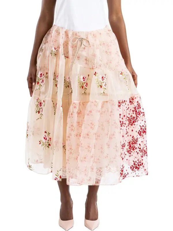 Simone Rocha Floral Print Crêpe Midi Skirt - Amber