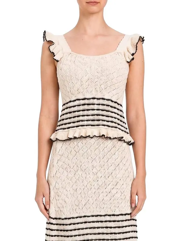 TWINSET U & B Linen Knit Top With Ruffled Hem - Beige