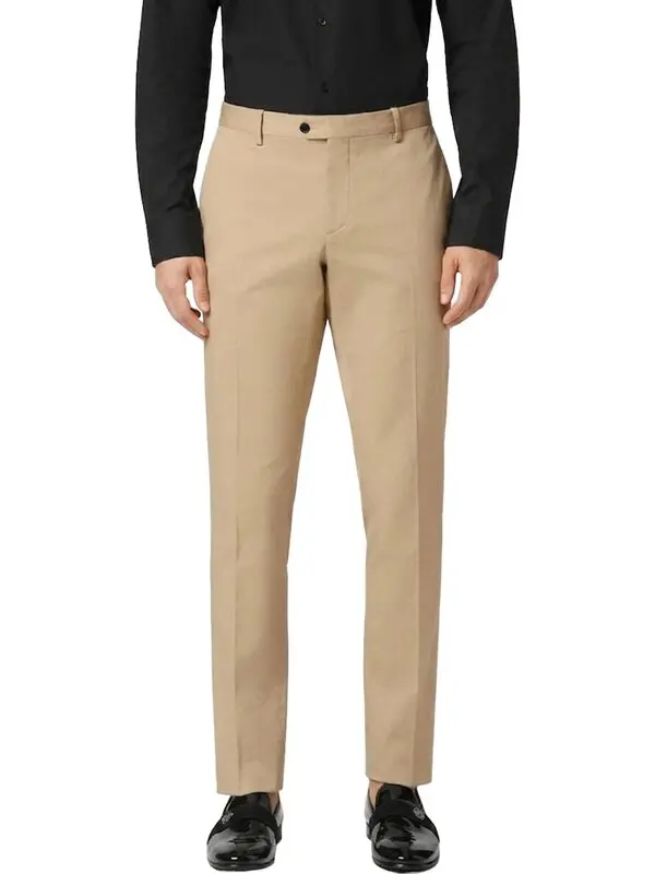 Philipp Plein Slim Fit Stretch Cotton Tailored Trousers With Rear Logo - Beige