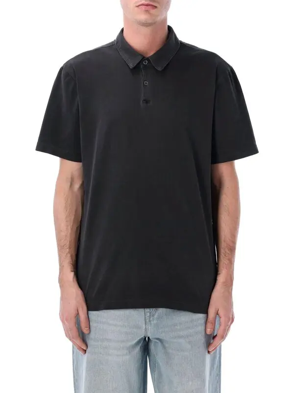 JAMES PERSE Short-sleeved Supima Cotton Polo With 3-button Placket - Charcoal