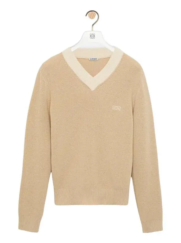 Loewe Long-sleeved V-neck Sweater - Beige/white